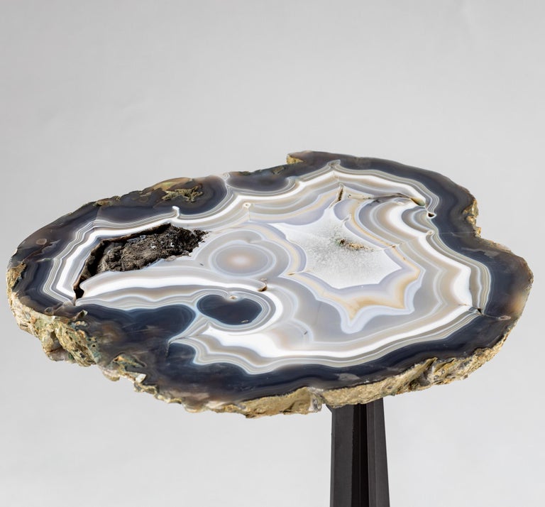 Side or Cocktail Table, Brazilian Agate with Black Color Metal Base For ...