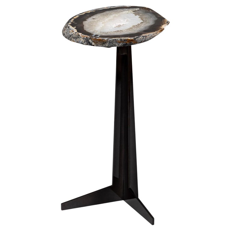 Side or Cocktail Table, Brazilian Agate with Black Color Metal Base For ...