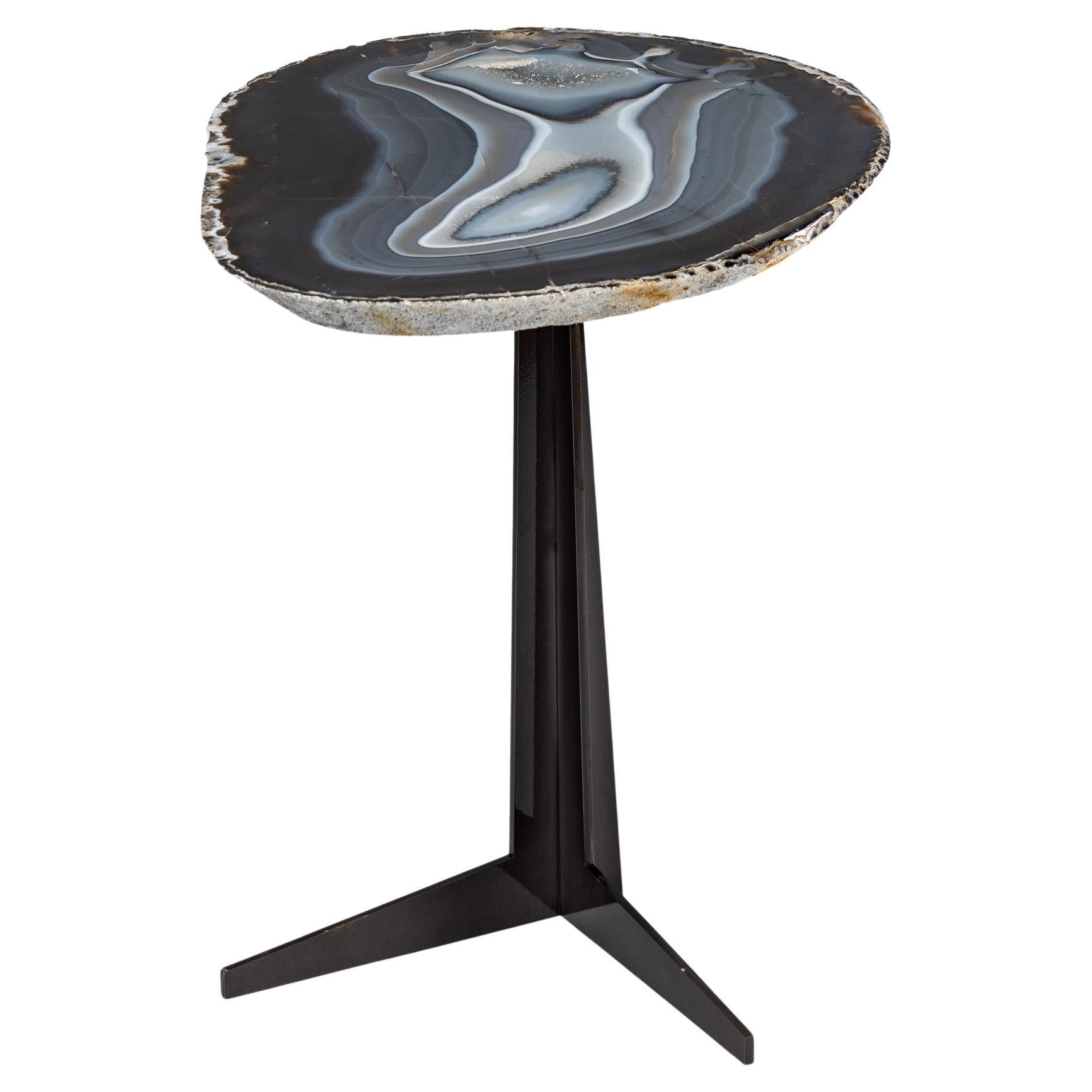 Side or Cocktail Table, Organic Shape Brazilian Agate with Gold Color ...