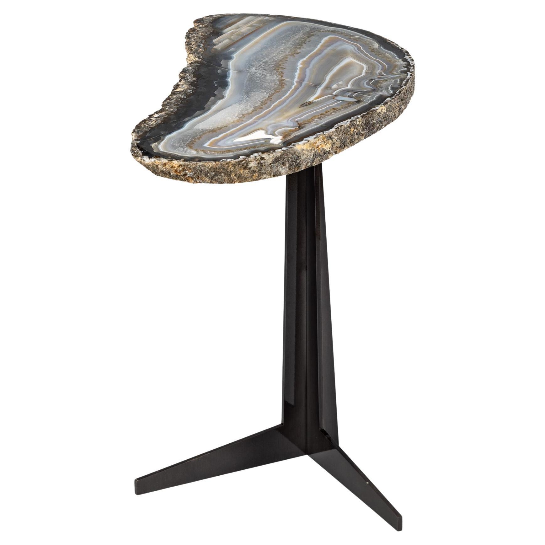 Center Table or Coffee Table, Pair of Brazilian Agate with Gold Color ...