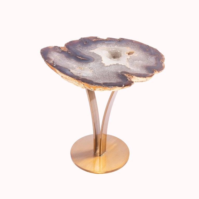 Side or Cocktail Table, Brazilian Agate with Gold Color Metal Base at ...