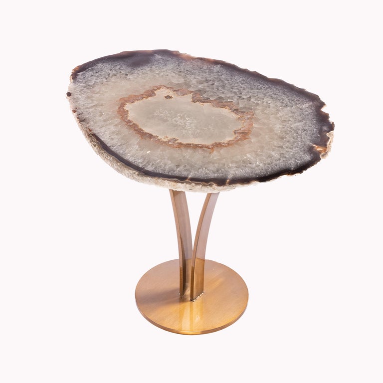 Side or Cocktail Table, Brazilian Agate with Gold Color Metal Base For ...