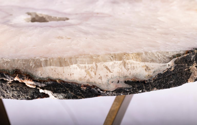 Side or Cocktail Table, Brazilian Agate with Gold Color Metal Base For ...