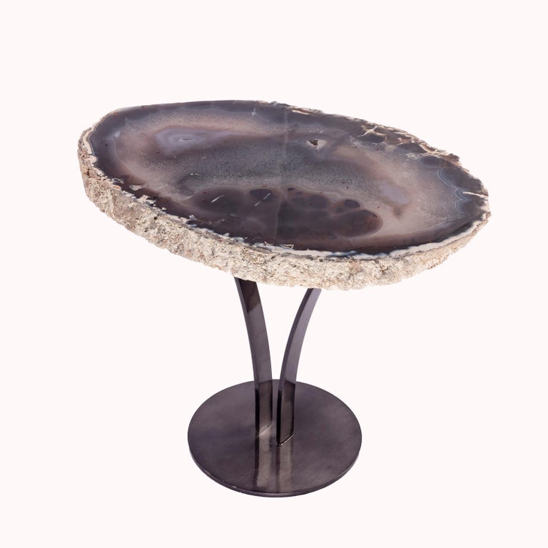 Side or Cocktail Table, Brazilian Agate with Smoke Gray Color Metal ...