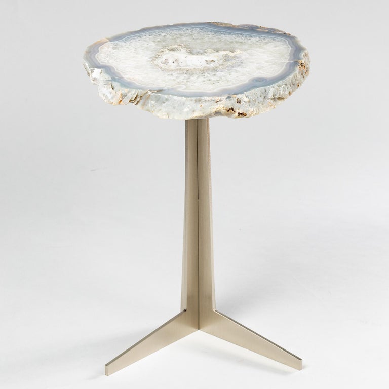 Side or Cocktail Table, Brazilian Agate with Stainless Steel Metal Base ...