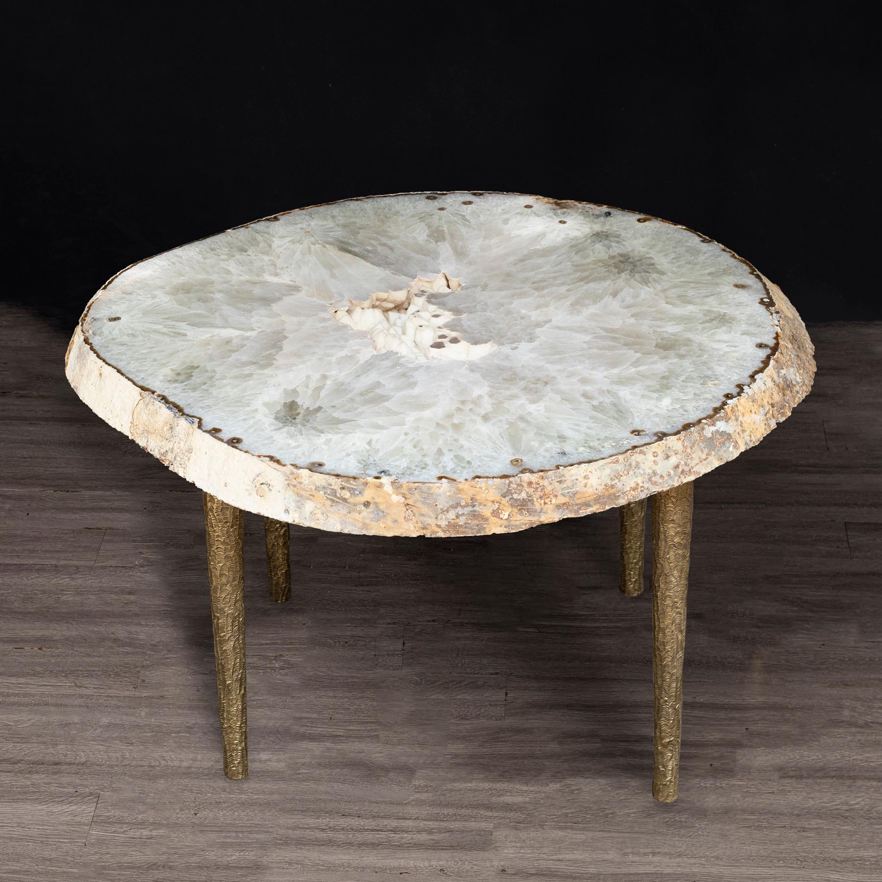 Side or Coffee Table, White Brazilian Agate with Solid Bronze Base at ...