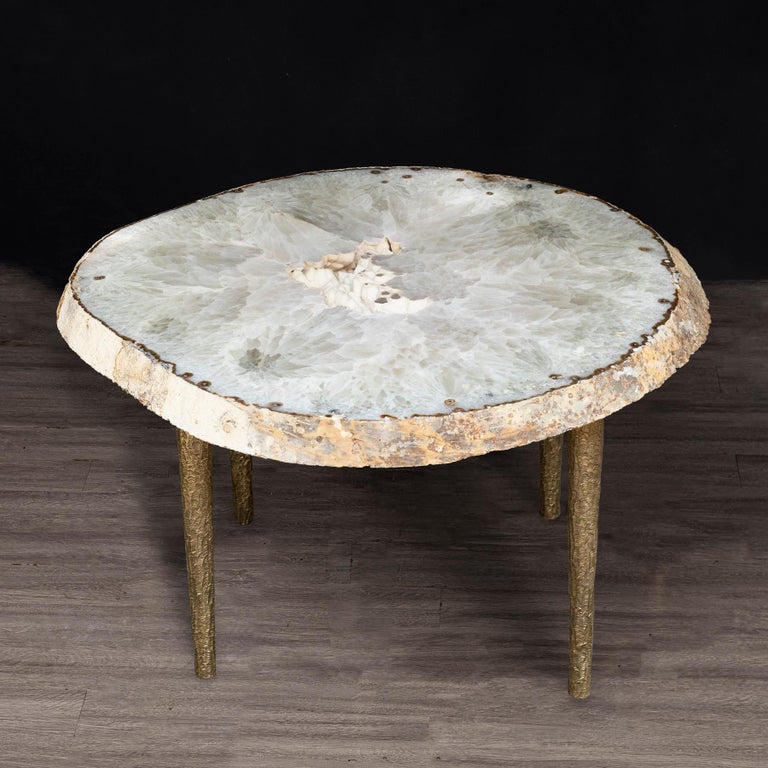 Side or Coffee Table, White Brazilian Agate with Solid Bronze Base at ...