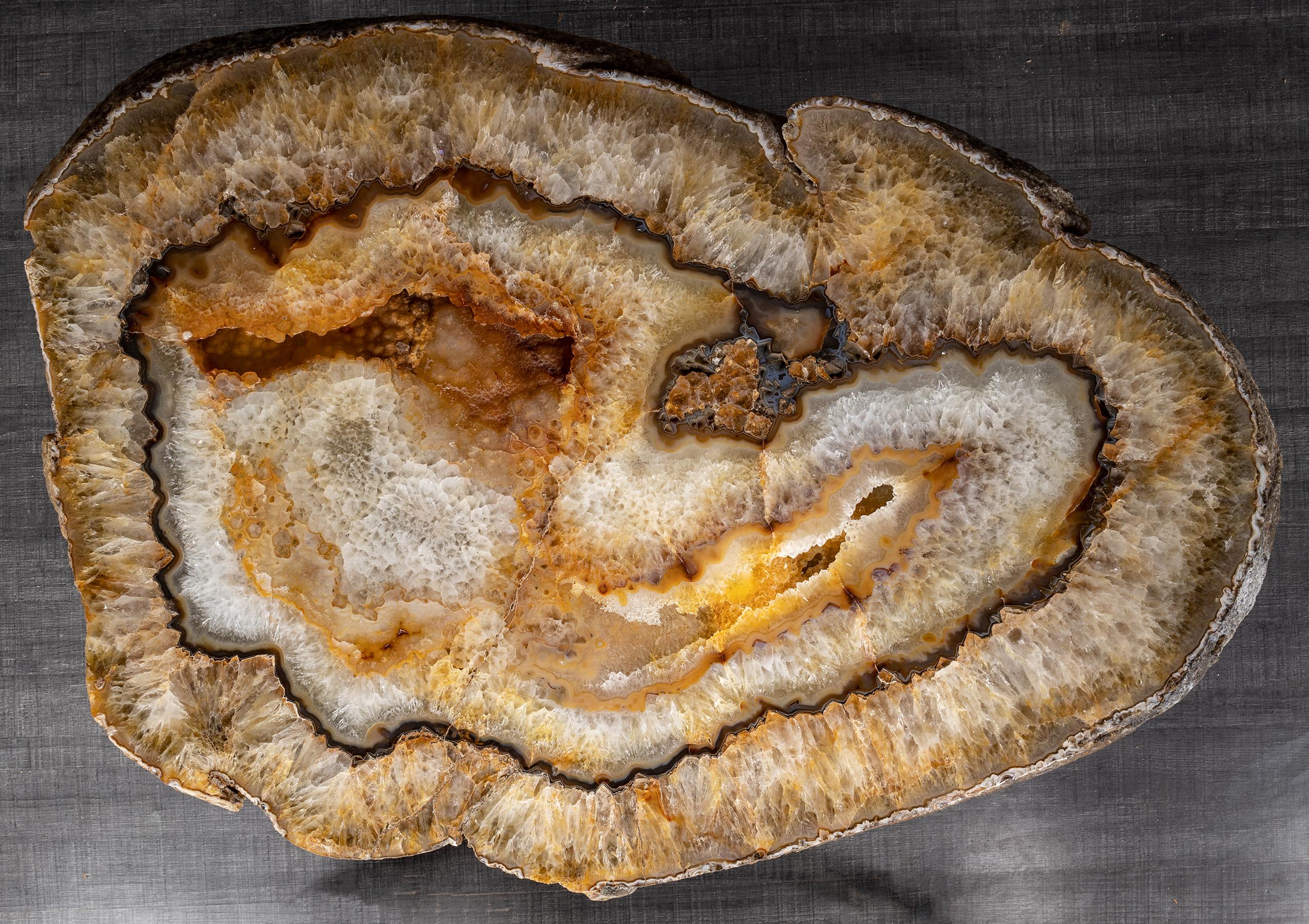 Side or Coffee Table, Brazilian Agate with Gold Color Metal Base at 1stDibs
