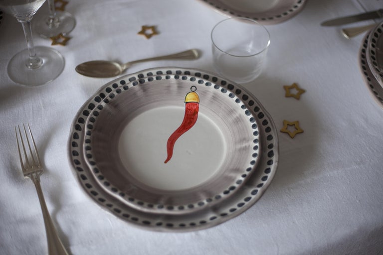 21st Century Hand Painted Ceramic Side Plate in Red and White Handmade ...