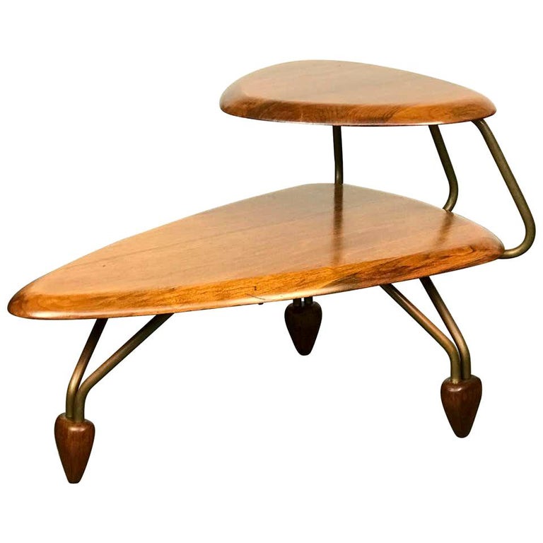 Mid Century Modern Side Step Table in Walnut and Brass after John Keal ...