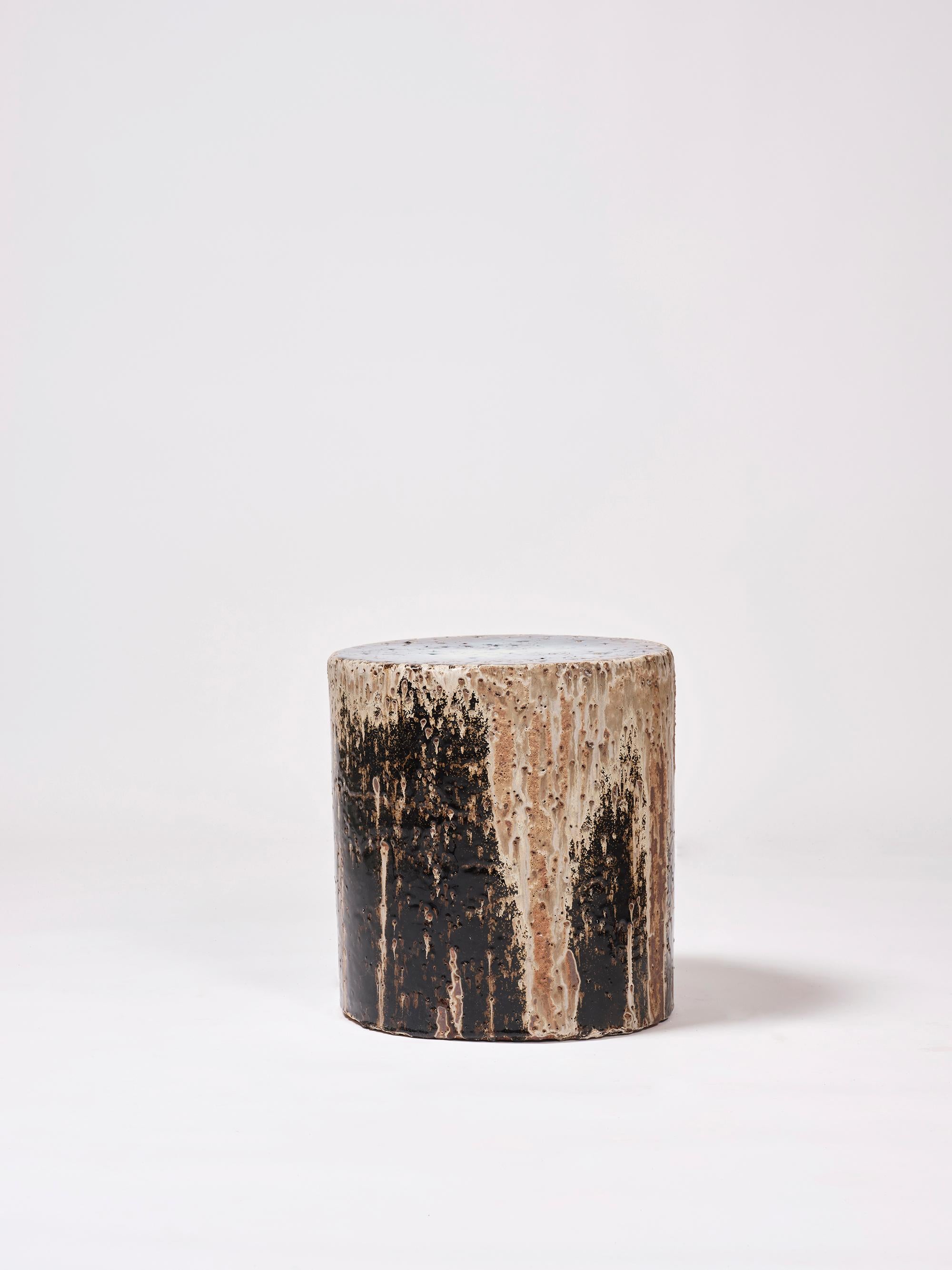 Contemporary Ceramic Side Table Column Stool Blue Black Beige Glazed ...