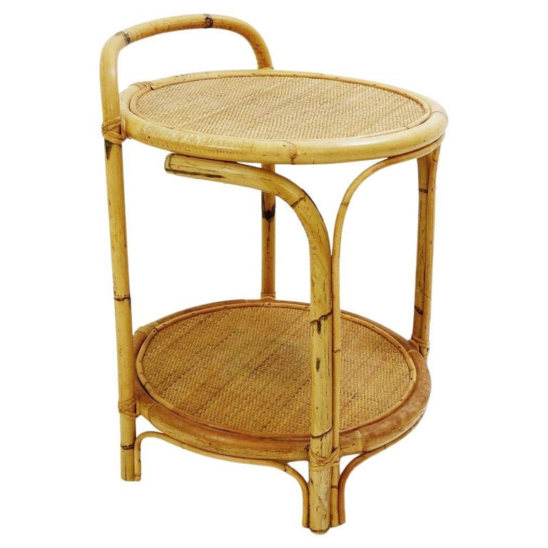 Side Table Bar in Bamboo and Cane, Mid-Century Modern For Sale at 1stDibs