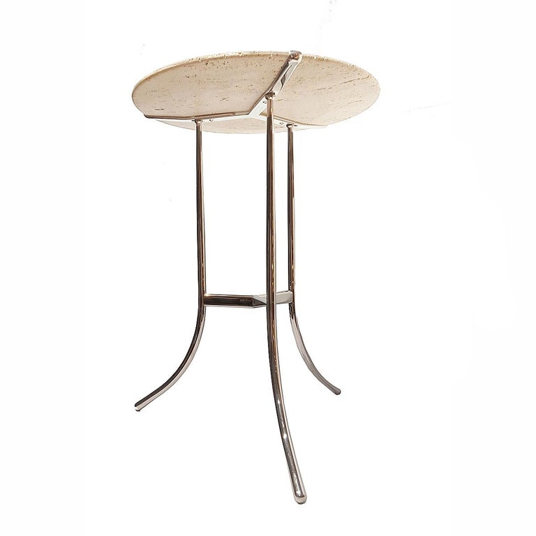 Side Table by Cedric Hartman, in Travertine Marble and Nickel-Plated ...