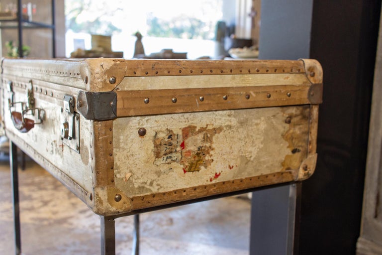 Side Table Crafted with Antique French Luggage and Custom Iron Base For ...