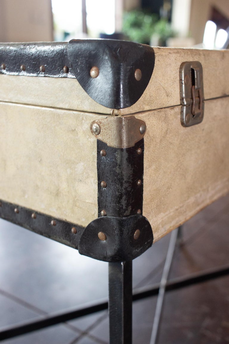 Side Table Crafted with Vintage French Luggage and Custom Iron Base For ...
