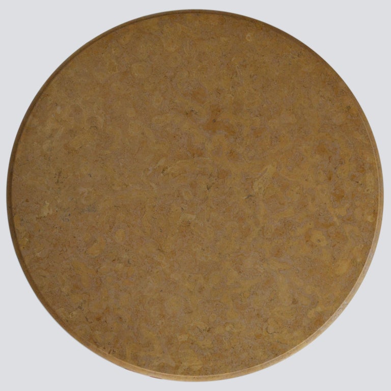 Round Side Table Yellow Marble-Top Wrought Iron Base Rusty Color Finish ...