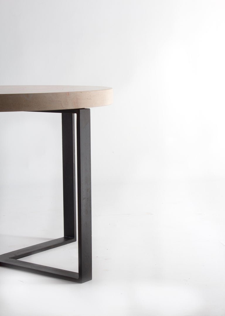 Side Table in Cross Fitted Lagos Azul Limestone For Sale at 1stDibs