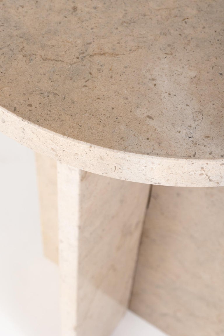 Side Table in Cross Fitted, Lagos Azul Limestone For Sale at 1stDibs