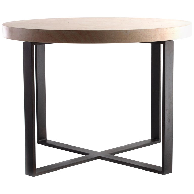 Side Table in Cross Fitted Lagos Azul Limestone For Sale at 1stDibs