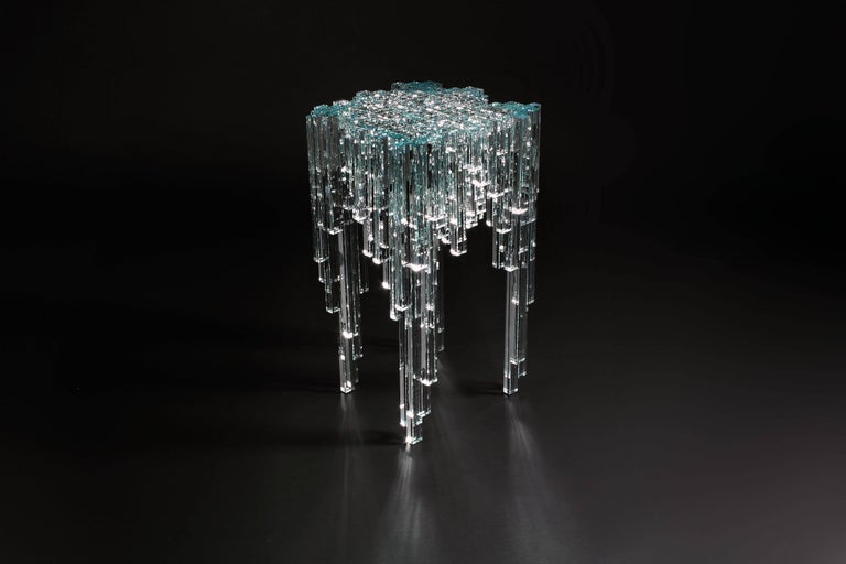 Side End Table Jewel Square Crystal Glass Collectible Design Handmade ...