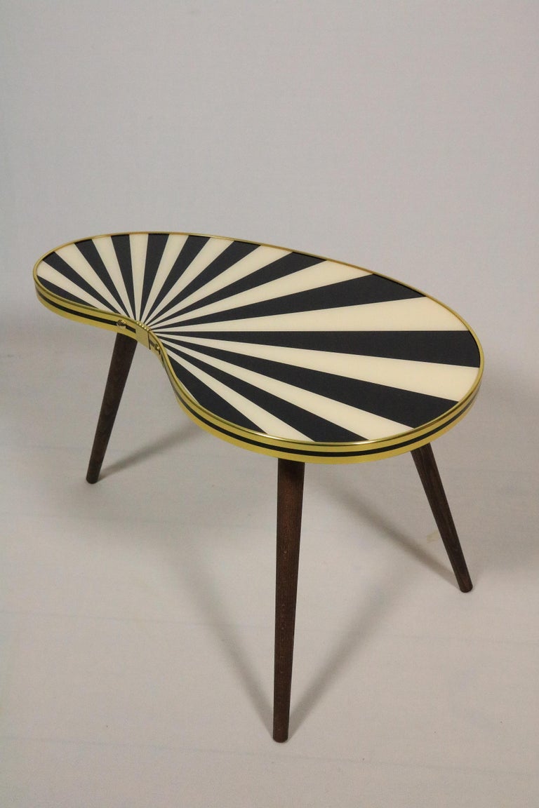 Side Table, Kidney Shaped, Black-White Stripes, Three Elegant Legs, 50s ...
