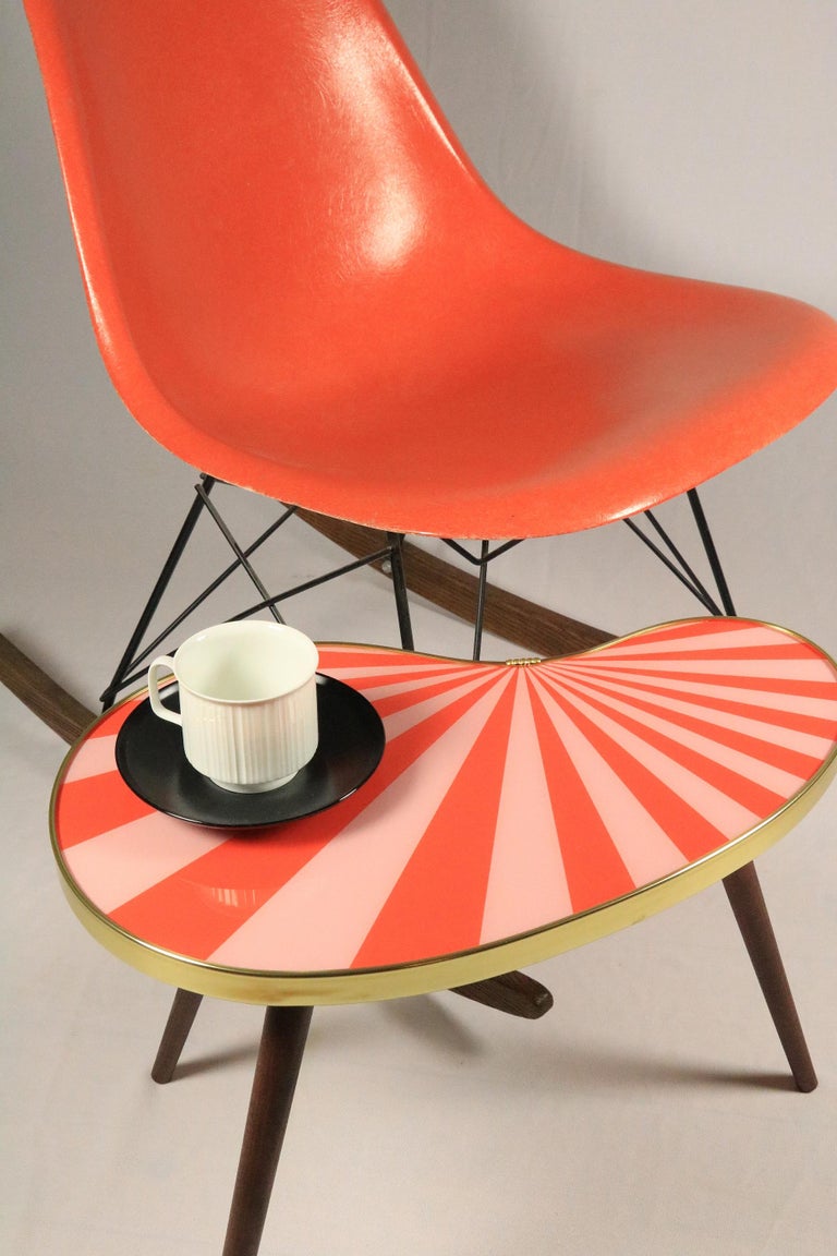 Side Table, Kidney Shaped, Red-Pink Stripes, Three Elegant Legs, 50s ...