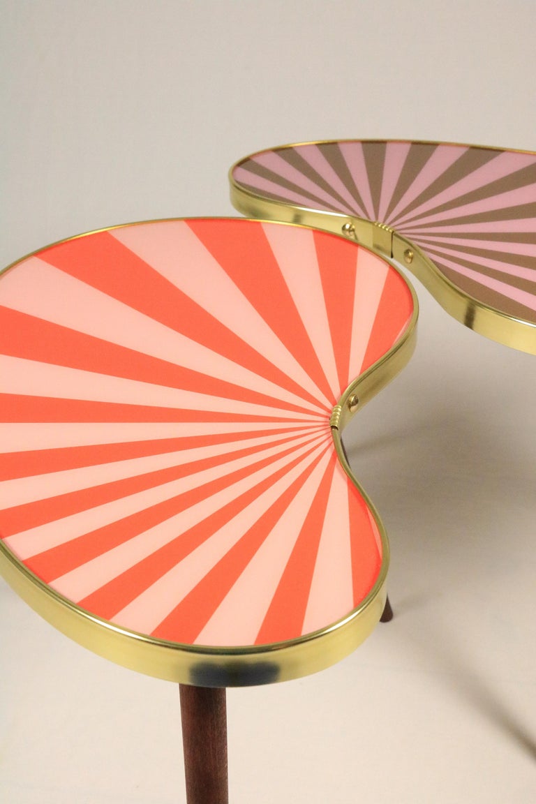 Side Table, Kidney Shaped, Red-Pink Stripes, Three Elegant Legs, 50s ...