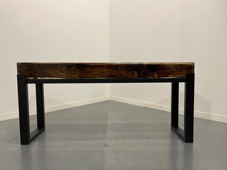 Side Table Made of Oak Wooden Beam, Cast in Epoxy, on a Steel Frame For ...