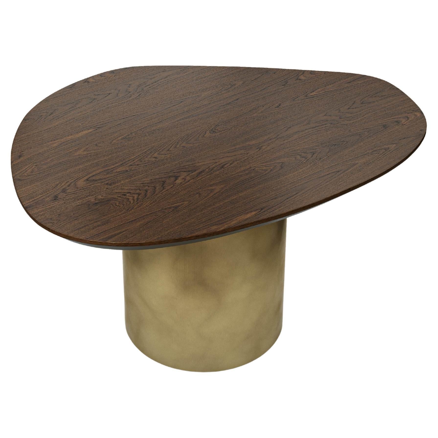 Side table oak veneer and patinated brass Ø 100 cm x H 42 cm For Sale ...