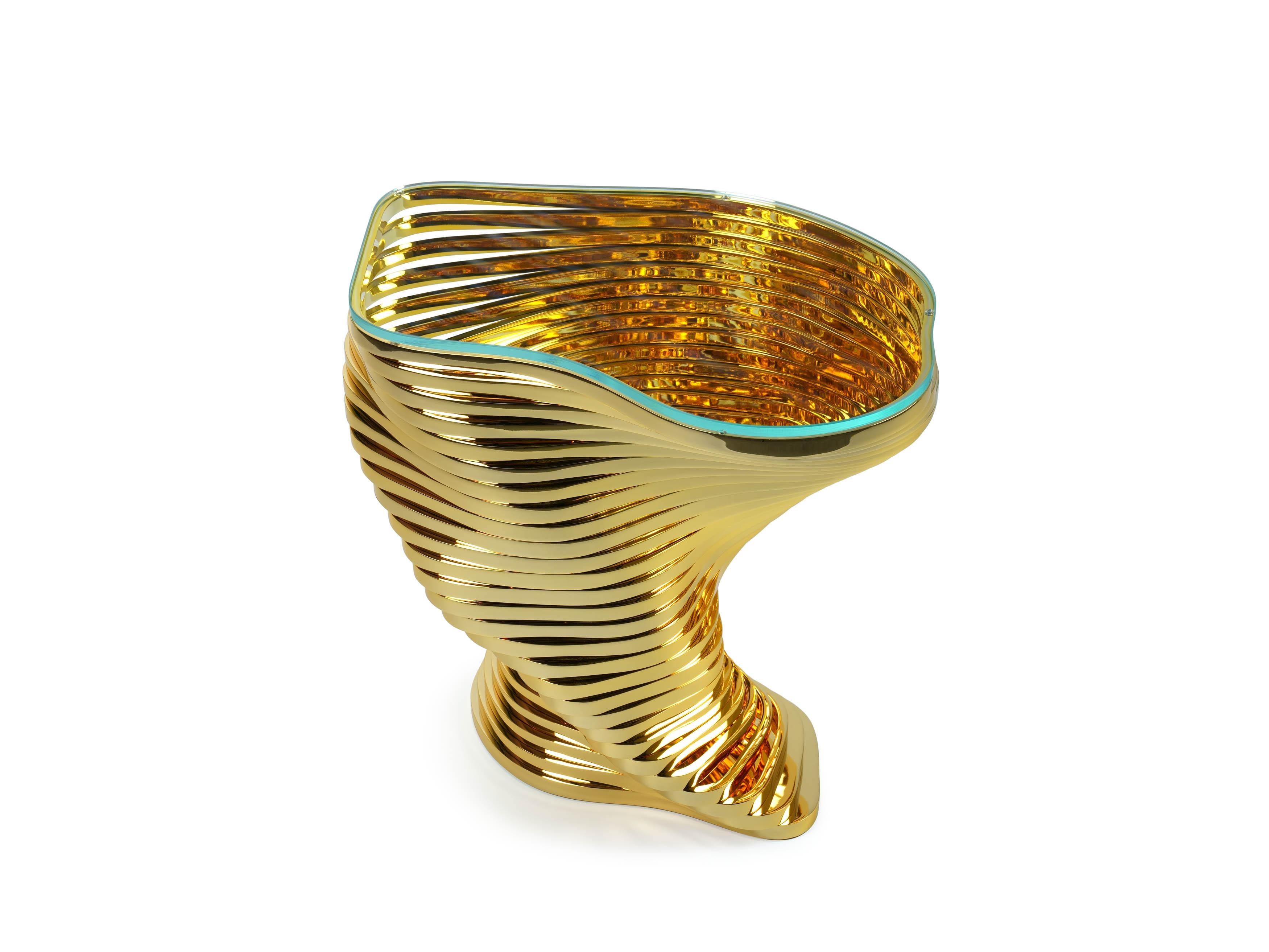 Side Table Sculpture Gold Plated Mirror Stainless Steel Crystal Glass ...