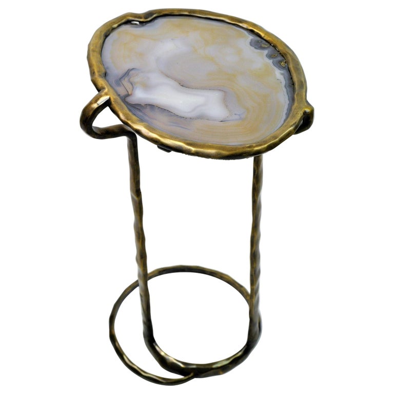 Side Table Serpent in Brass and Agate by Ginger Brown at 1stDibs
