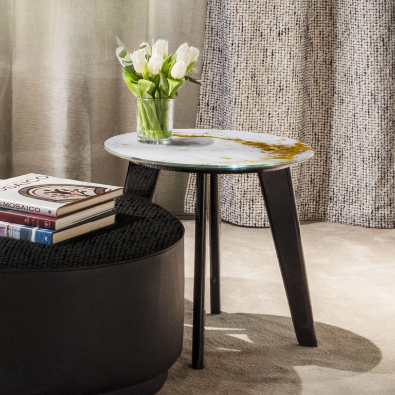 Side Table Solid Timber Legs in Matt Metallic Paint and Top in Vetrite ...