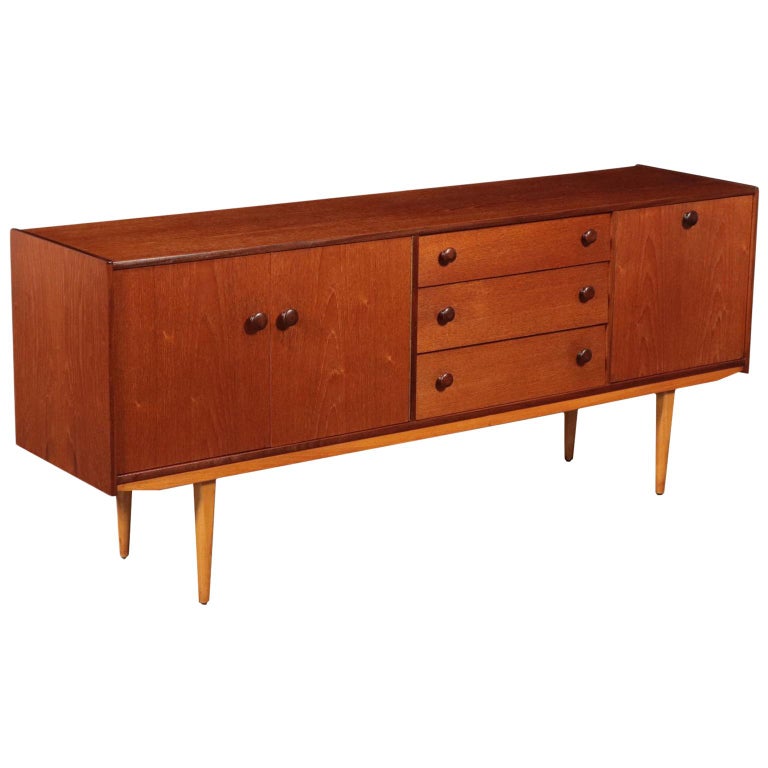 Sideboard Beech and Teak Veneer England 1960s English Prodution at 1stDibs