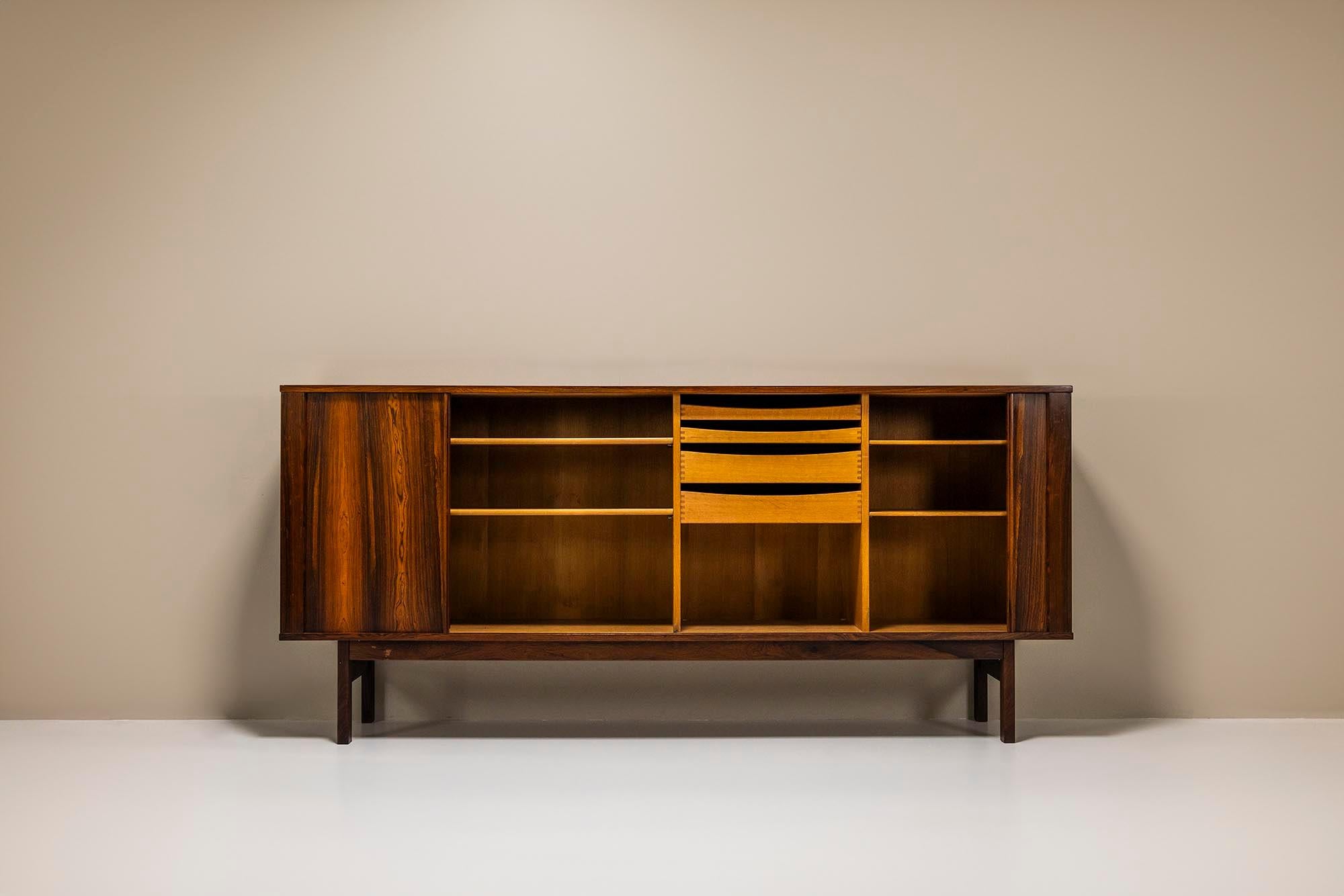Sideboard In Rosewood With Tambour Doors, Denmark 1960's For Sale at 1stDibs