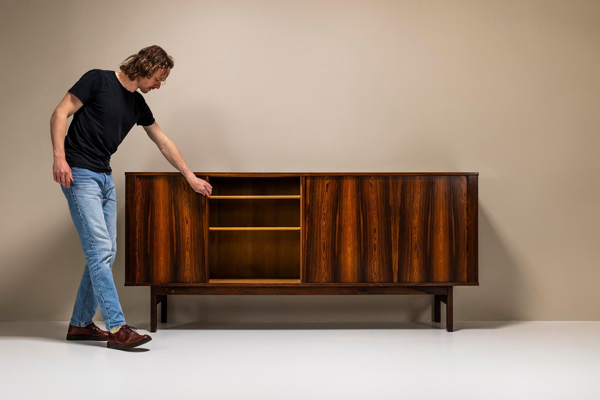 Sideboard In Rosewood With Tambour Doors, Denmark 1960's For Sale at 1stDibs