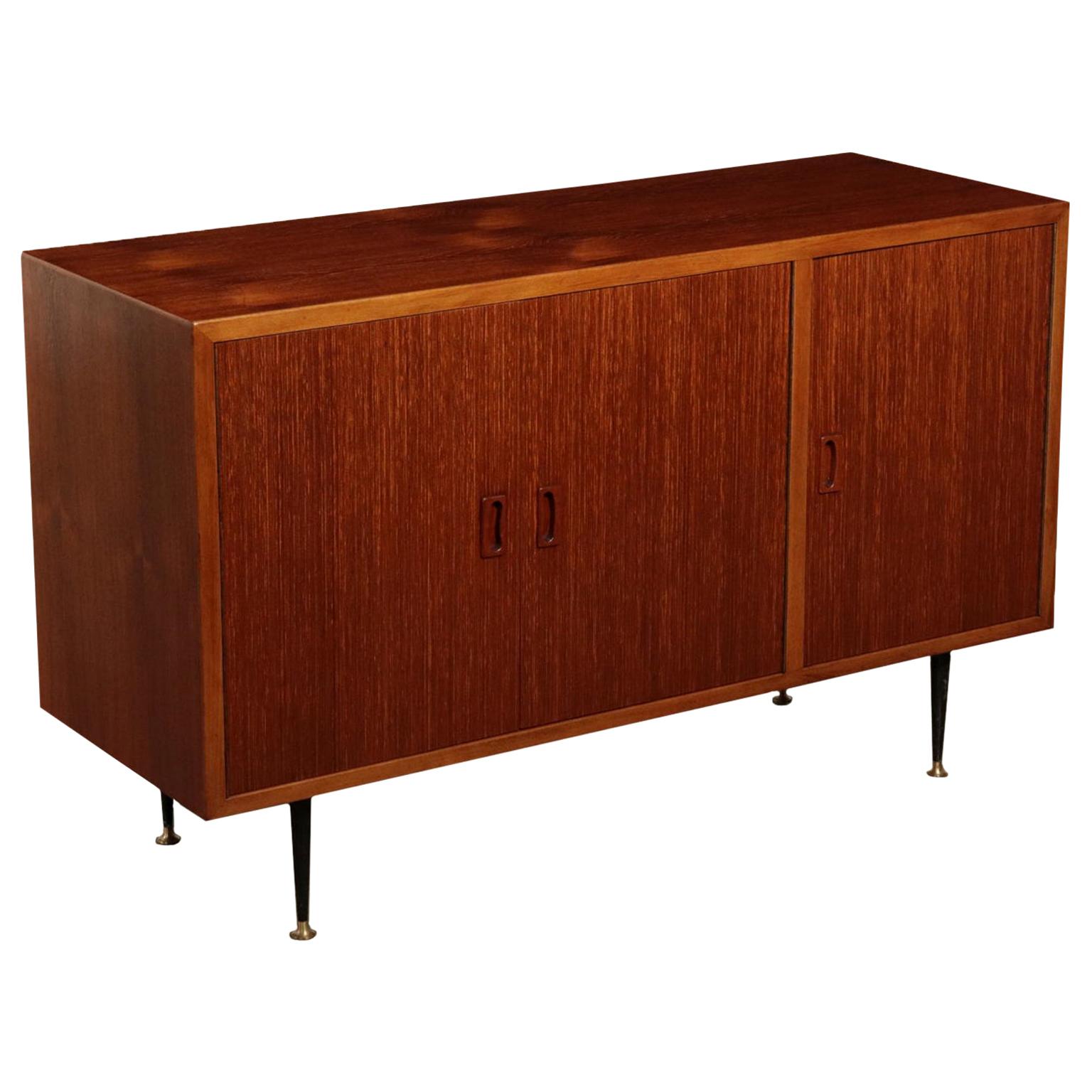 Sideboard, Teak Veneer Brass and Metal, Italy 1960s Italian Production ...