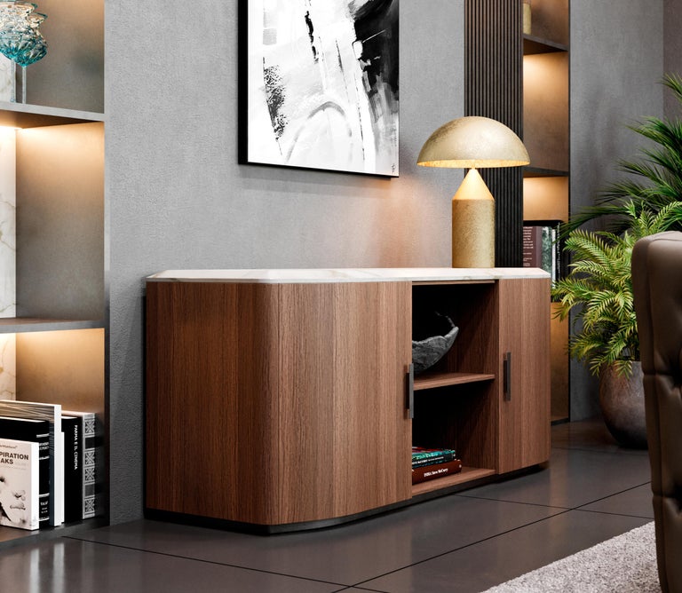 Contemporary Storage Unit in Wallnut Veneere Marble Top and Two Doors ...