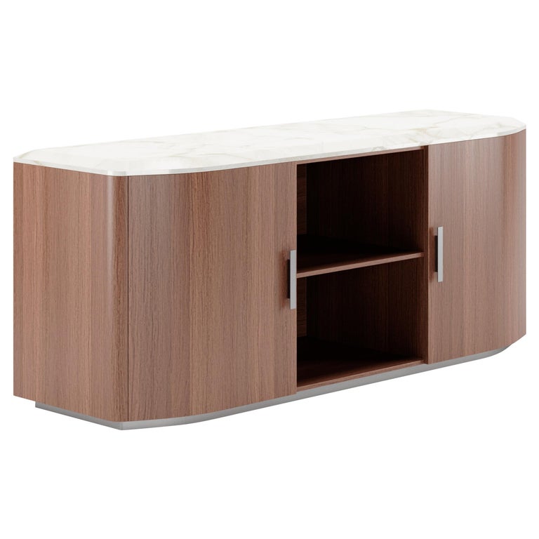 Contemporary Storage Unit in Wallnut Veneere Marble Top and Two Doors ...