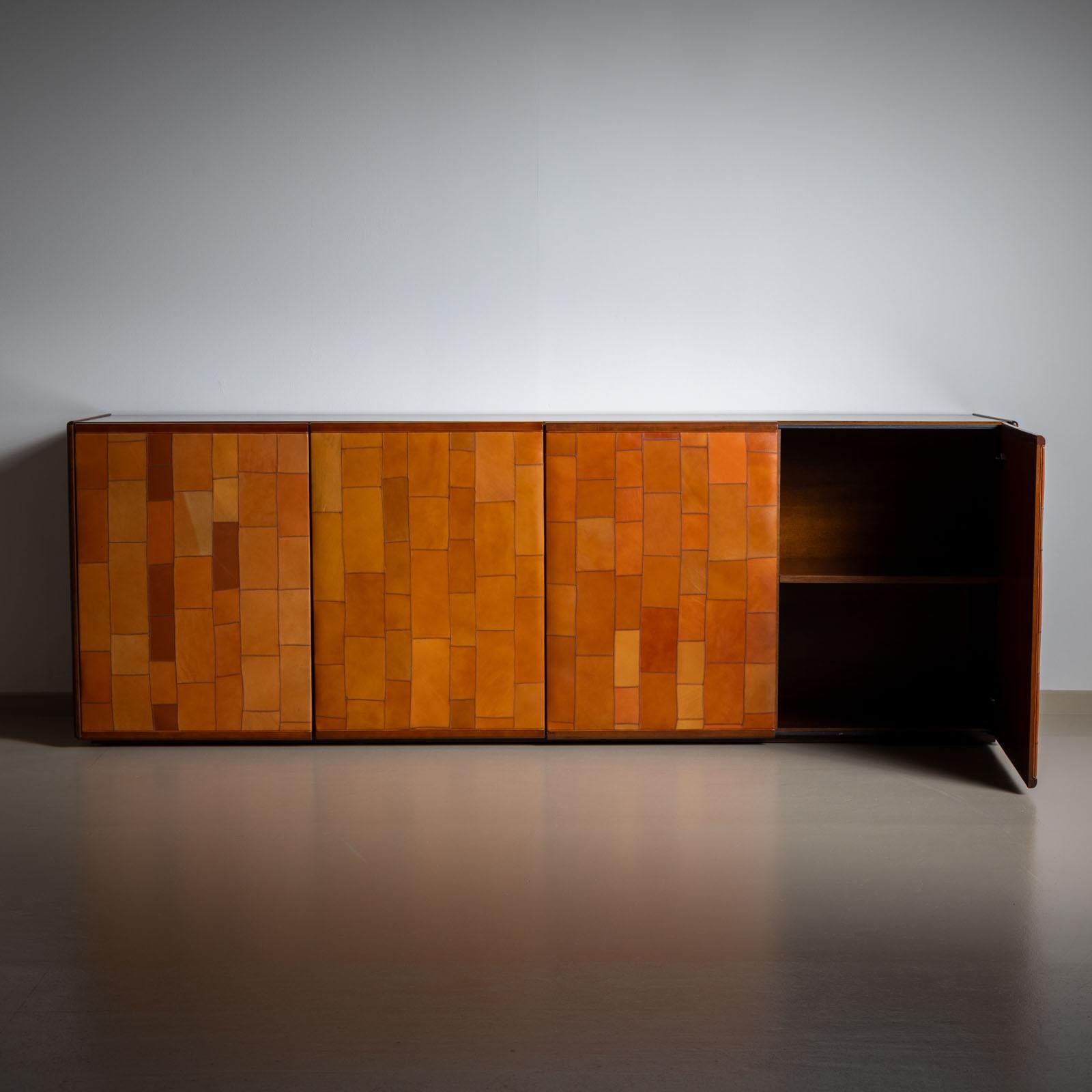 Sideboard with leather doors by Afra and Tobia Scarpa, Italy 1970s For ...