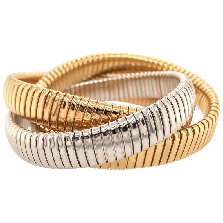 Sidney Garber Yellow, Rose and White Gold Rolling Bangle Bracelet at ...
