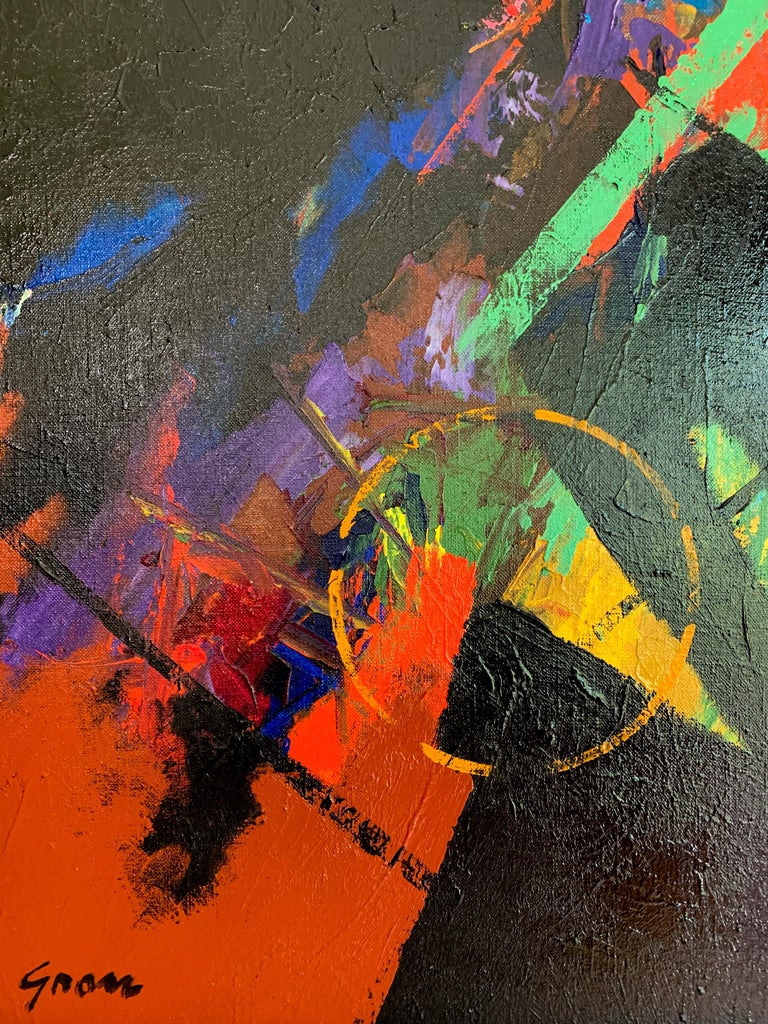 Sidney Gross - Sidney Gross "Solar Shot", abstract expressionist oil on ...