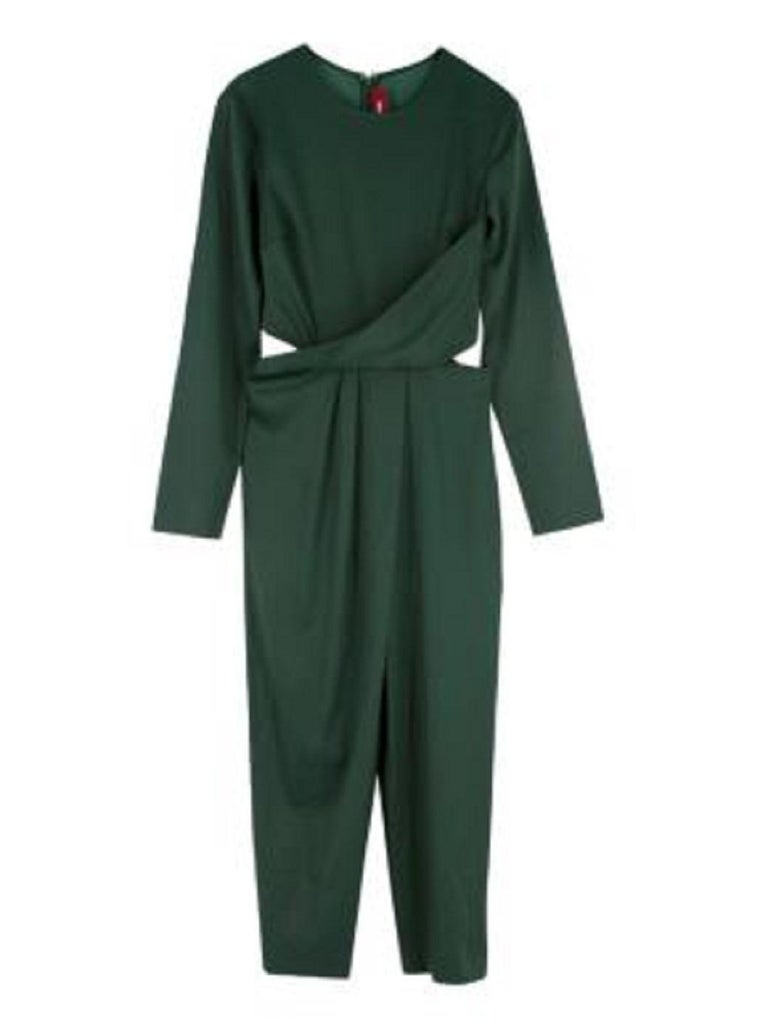 Sies Marjan Pia Bottle Green Satin Cut-Out Waist Jumpsuit For Sale at ...