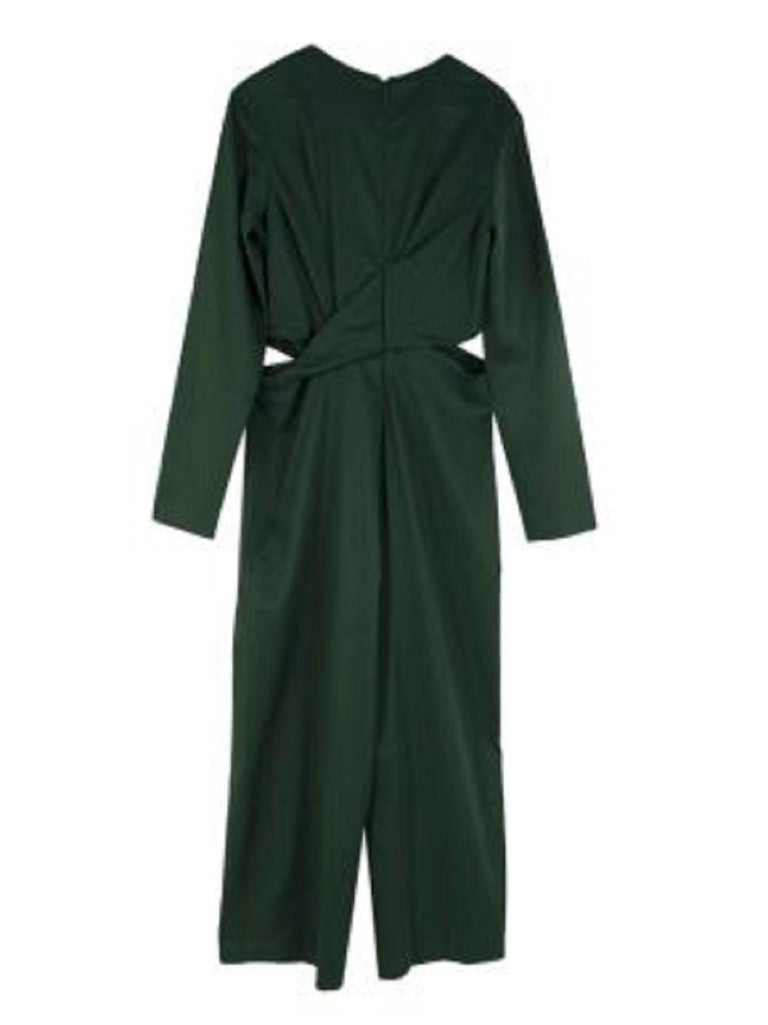 Sies Marjan Pia Bottle Green Satin Cut-Out Waist Jumpsuit For Sale at ...