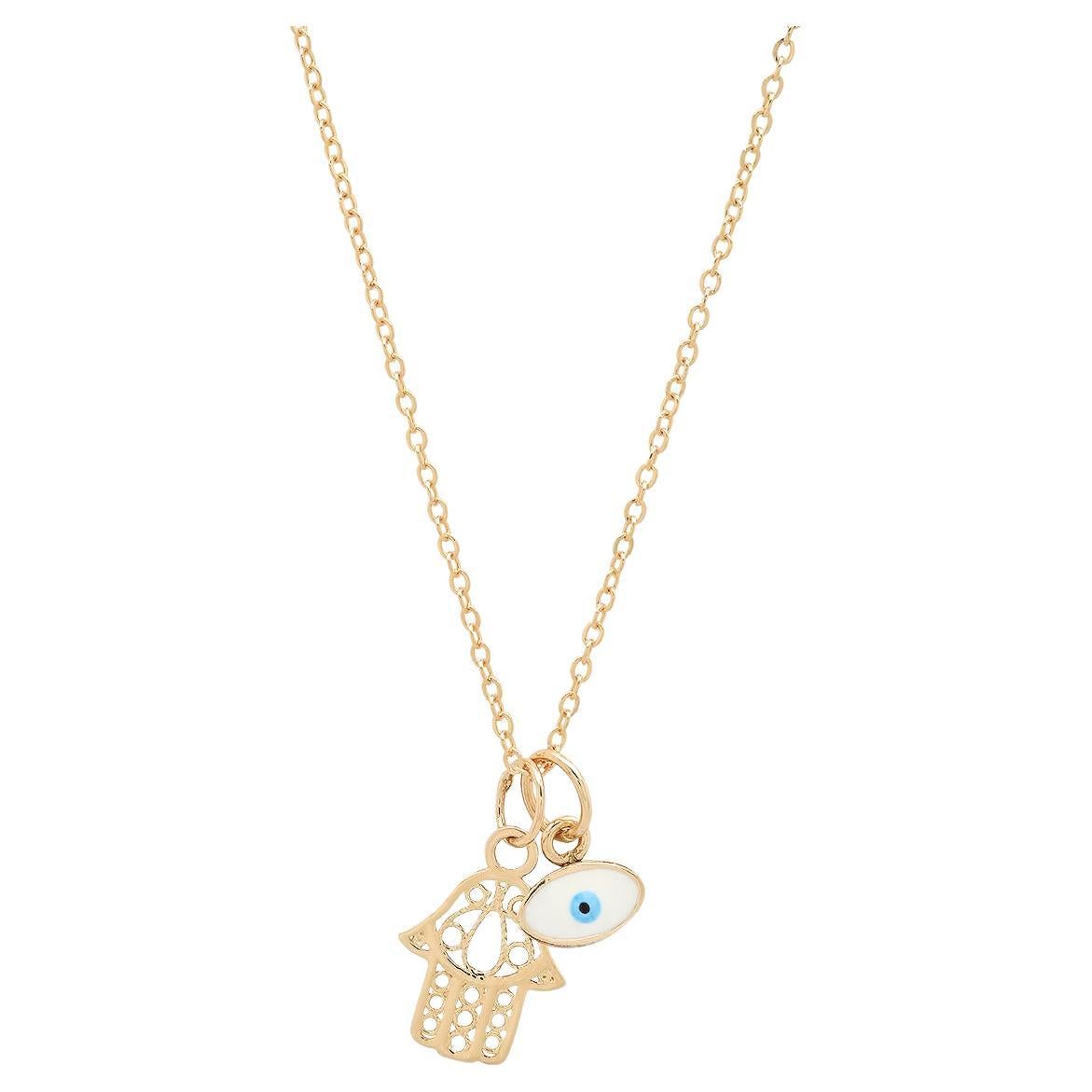 Signature 14K Gold and Enamel "Protection" Necklace For Sale at 1stDibs