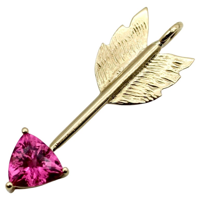 Signature 14K Gold Bright Pink Tourmaline Arrow Pendant For Sale at 1stDibs