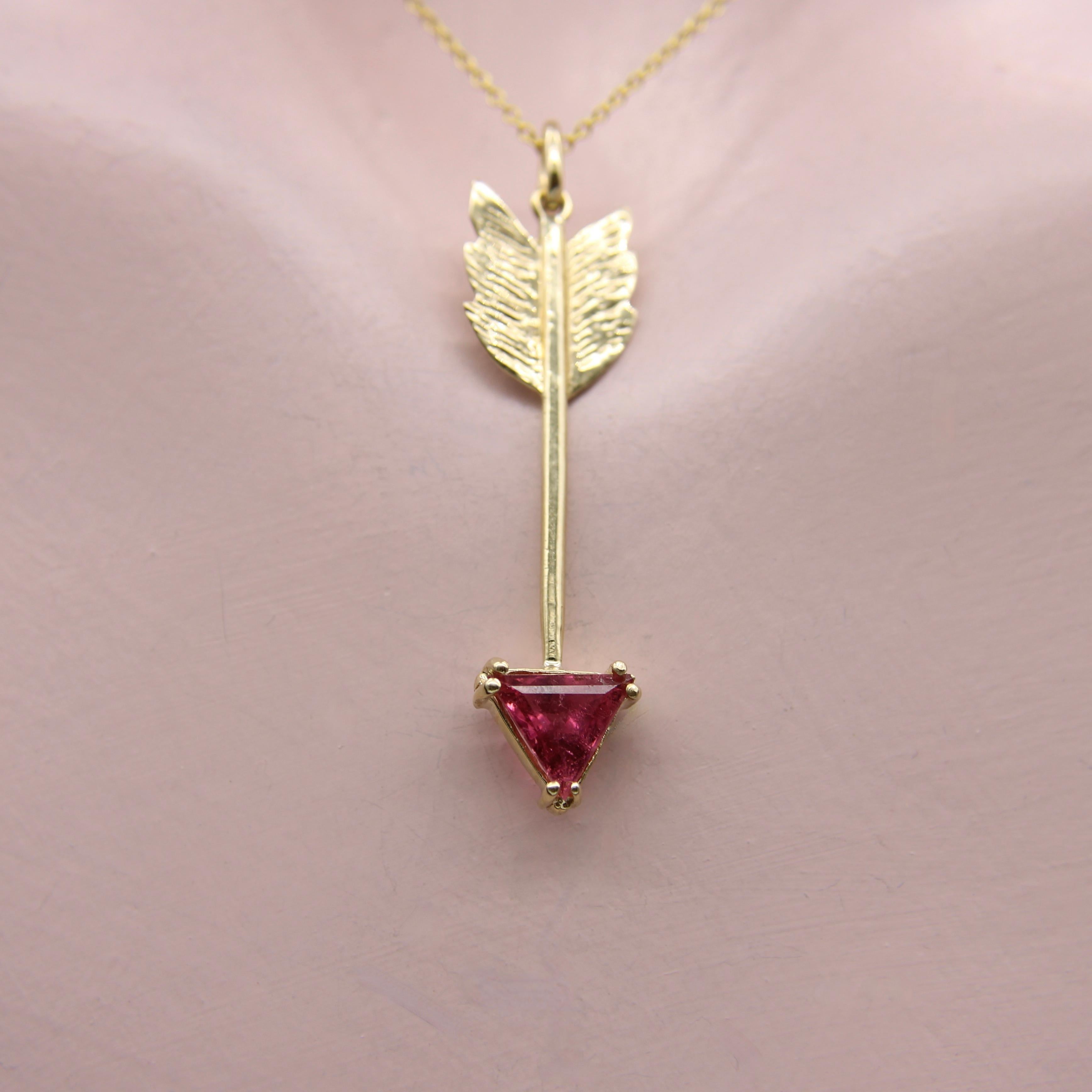 Signature 14K Gold Dusty Pink Tourmaline Arrow Pendant For Sale at 1stDibs