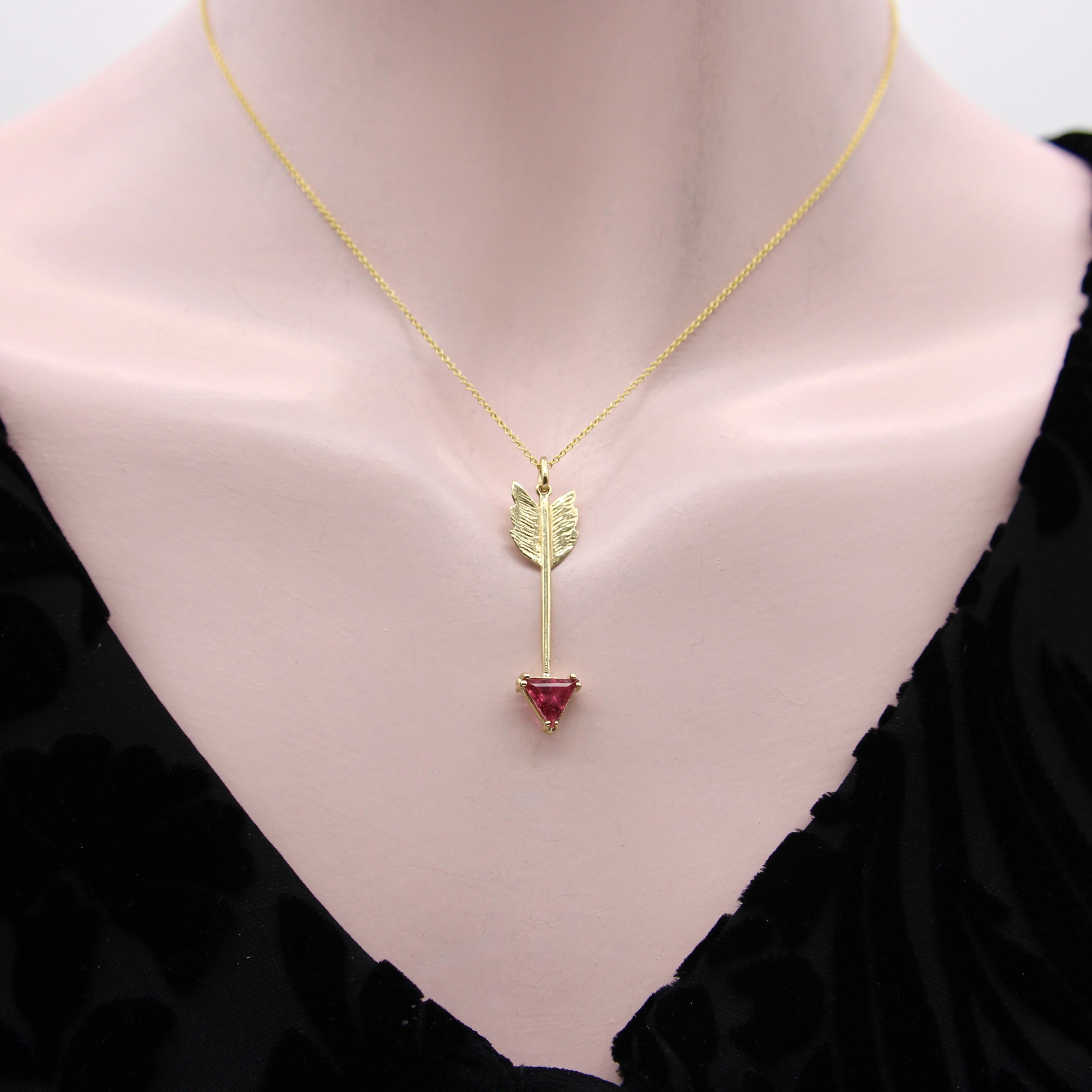 Signature 14K Gold Dusty Pink Tourmaline Arrow Pendant For Sale at 1stDibs
