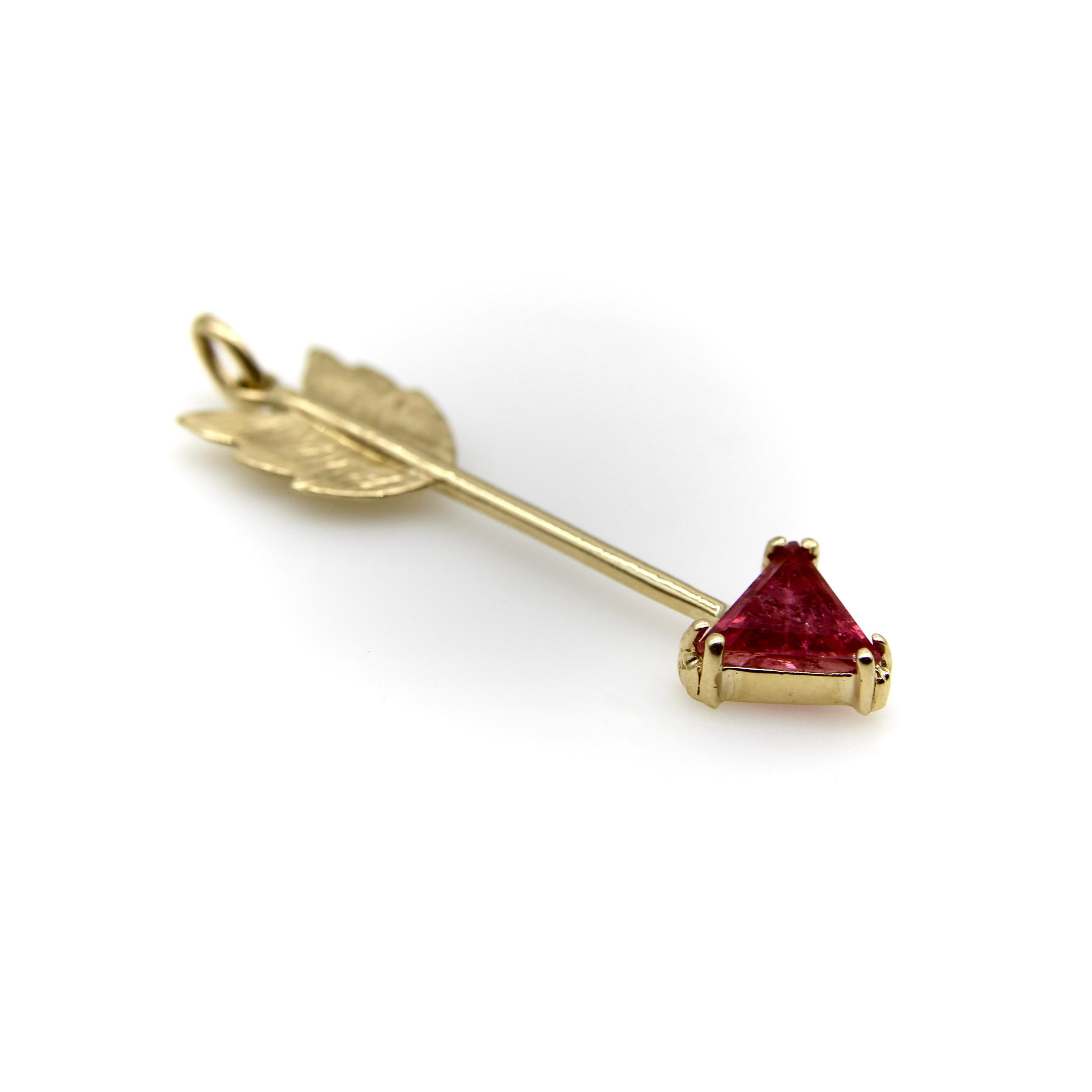 Signature 14K Gold Dusty Pink Tourmaline Arrow Pendant For Sale at 1stDibs