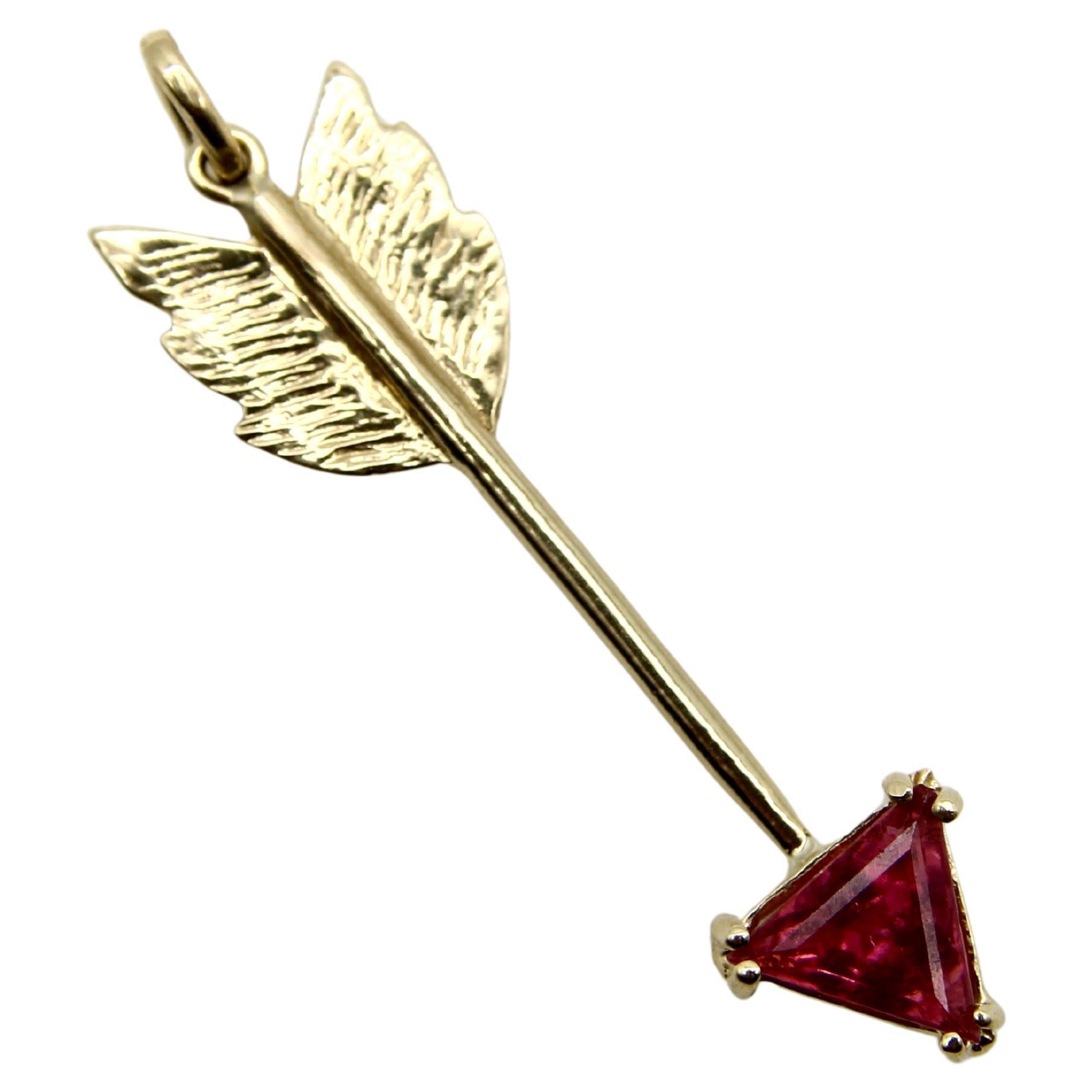 Signature 14K Gold Dusty Pink Tourmaline Arrow Pendant For Sale at 1stDibs