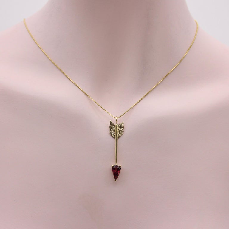 Signature 14K Gold Pink Tourmaline Arrow Pendant For Sale at 1stDibs